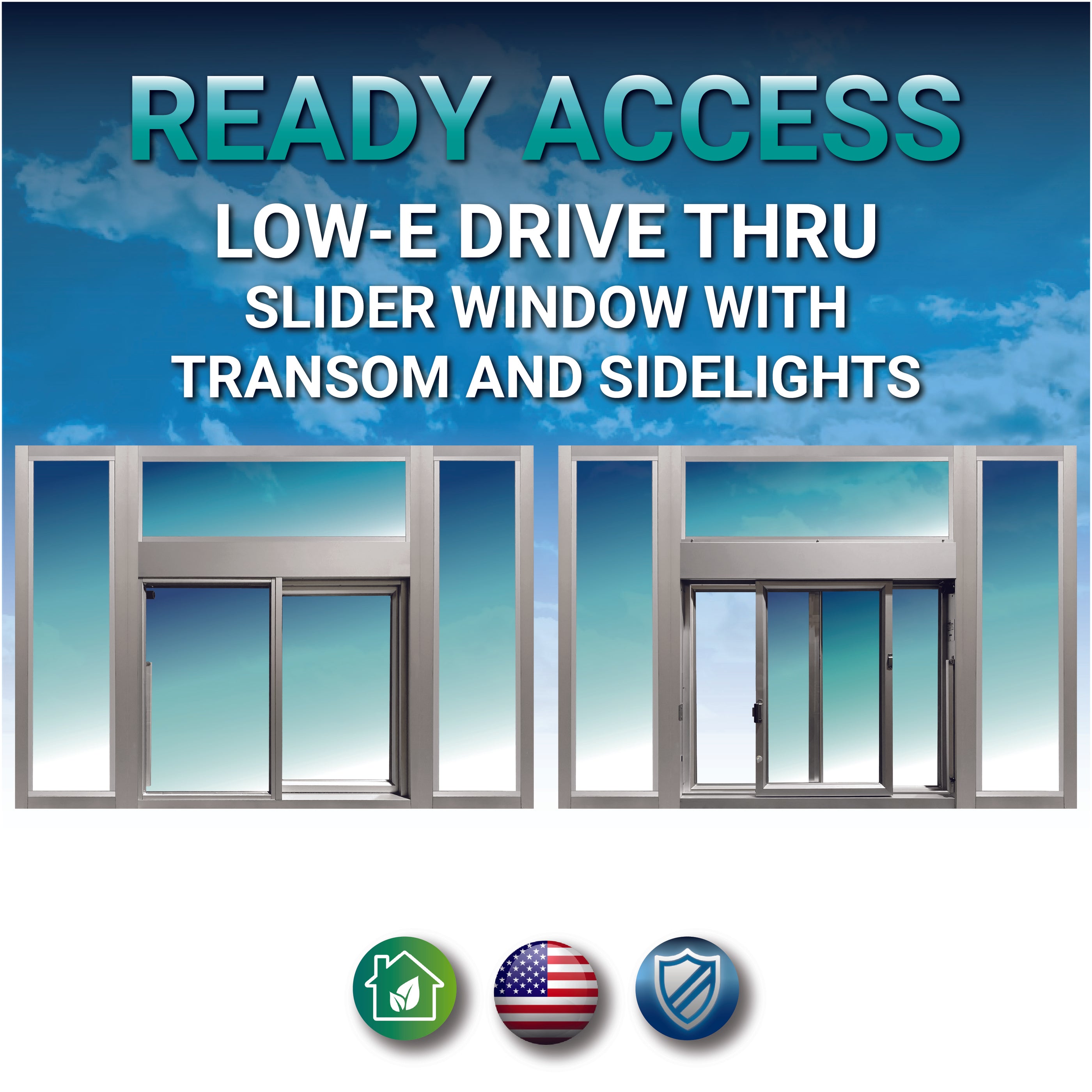 Ready Access 600 Self Closing Drive-Thru Slider Window with Transom an ...
