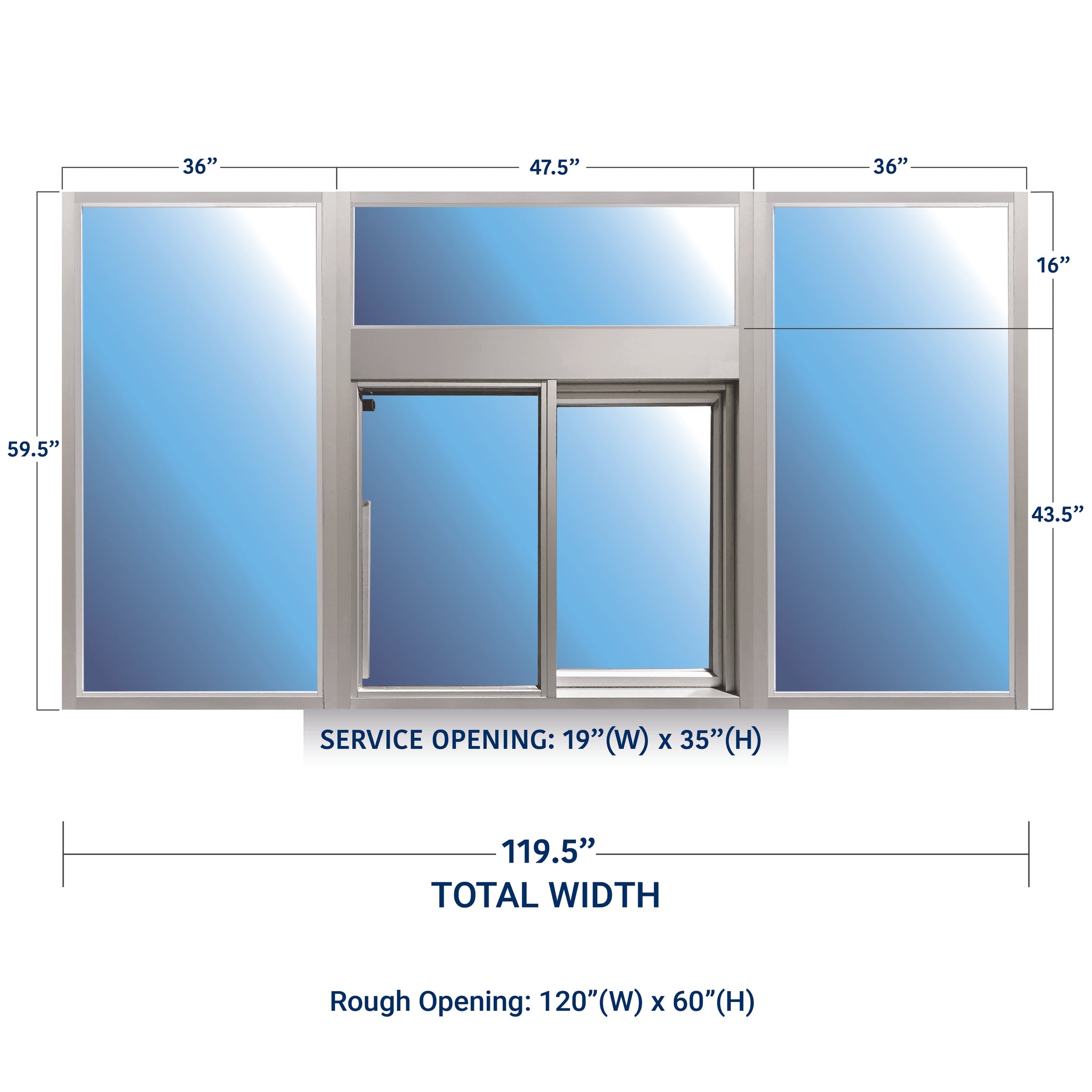 Ready Access 600 Self Closing Drive-Thru Slider Window with Transom an ...